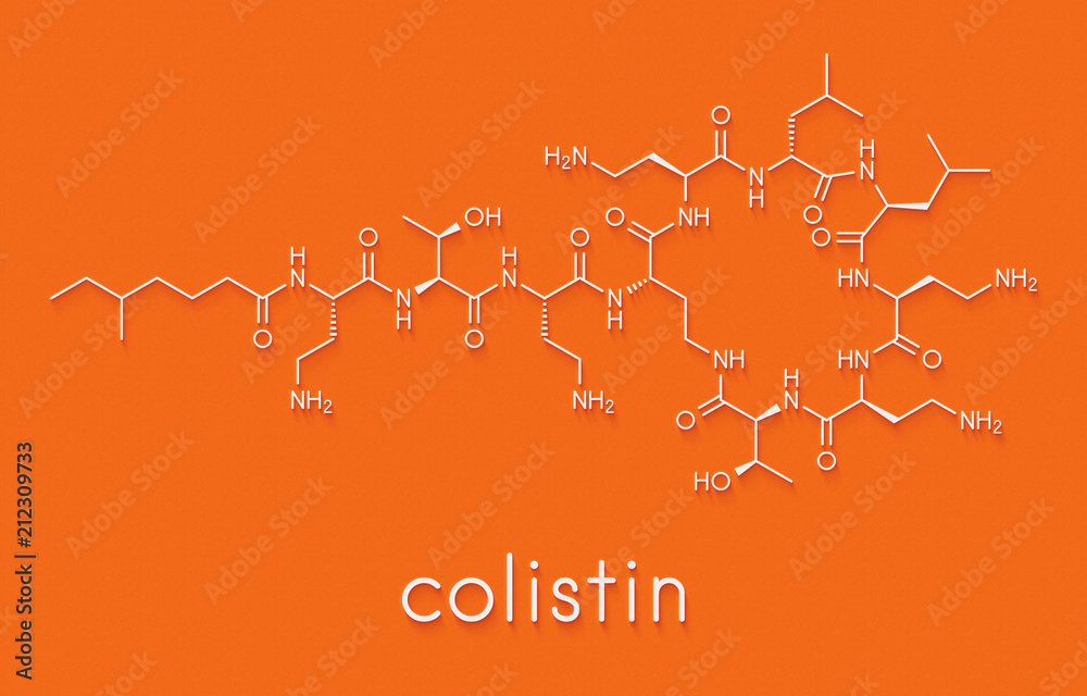 Colistin antibiotic drug molecule. Skeletal formula. Stock Illustration ...
