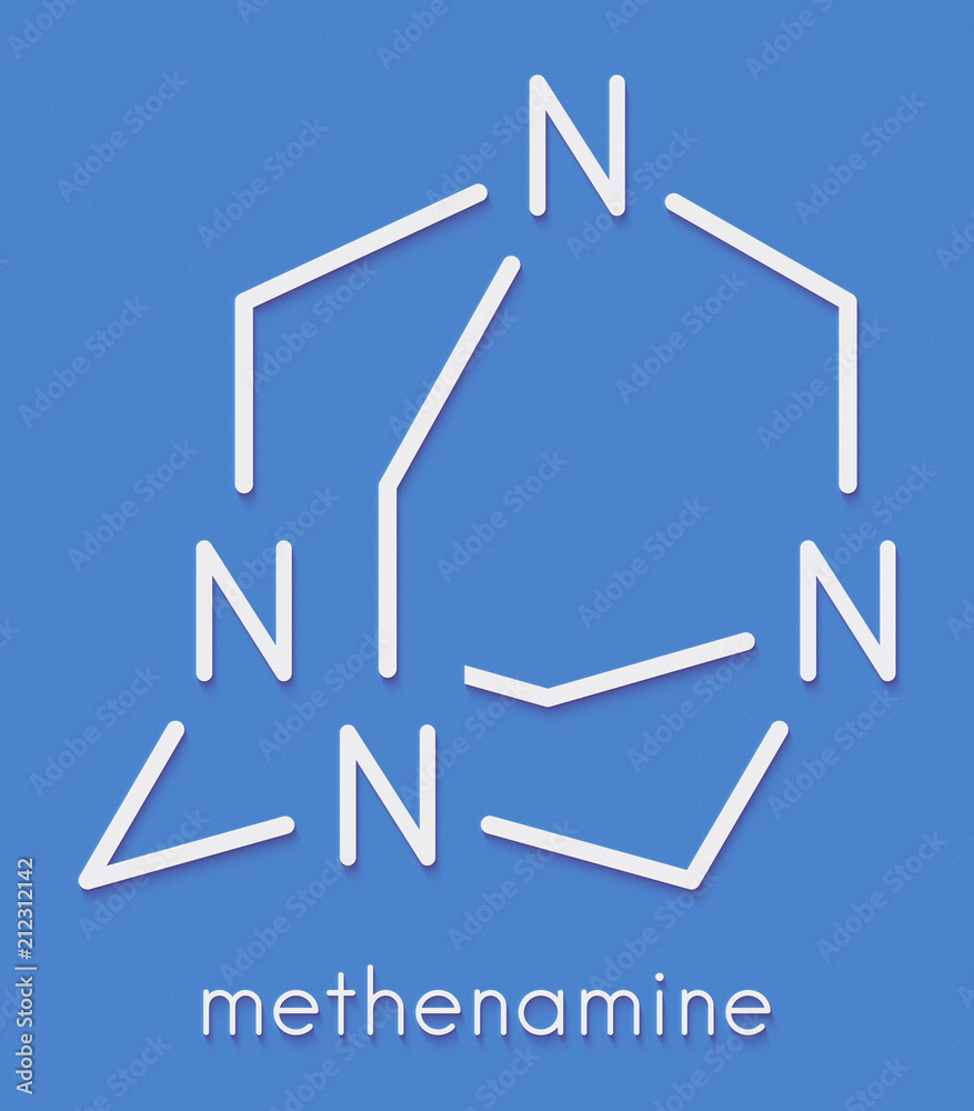 Methenamine molecule. Uses as an antiseptic drug and in solid fuel ...