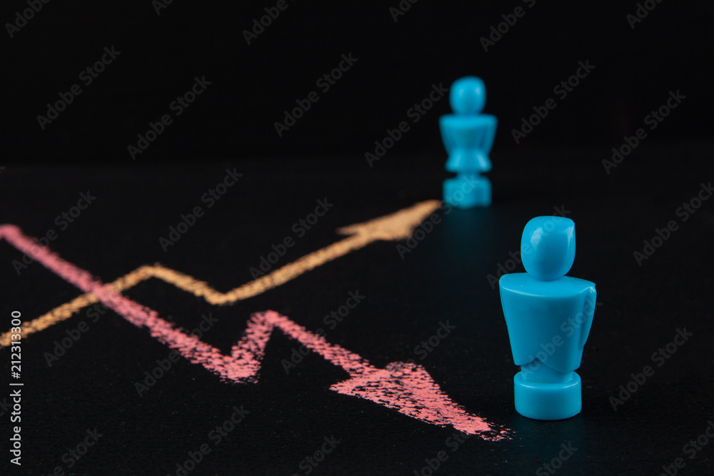 Gender wage gap and equality concept - line graph hand drawn with chalk ...