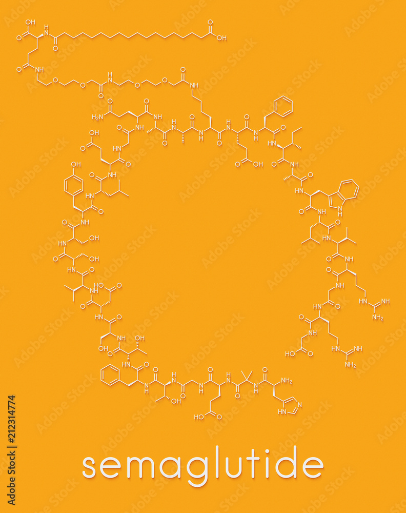 Semaglutide diabetes drug molecule (incretin agonist). Skeletal formula ...