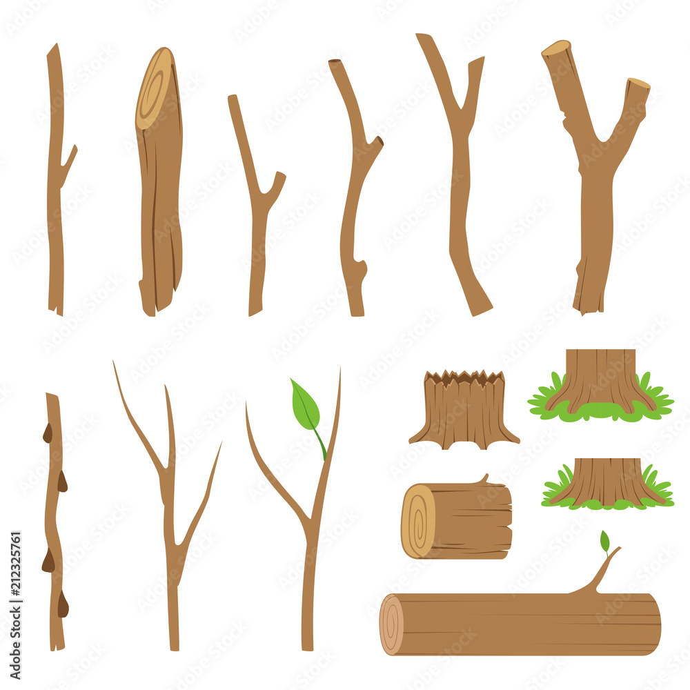 Hemp, logs, branches and sticks of forest trees. Vector illustration ...
