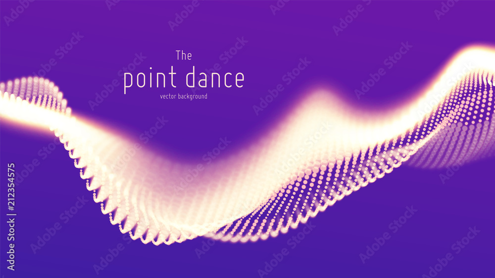 Vector abstract violet particle wave, points array, shallow depth of field. Futuristic ...
