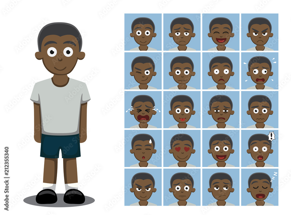 African American Boy Cartoon Emotion faces Vector Illustration Stock ...