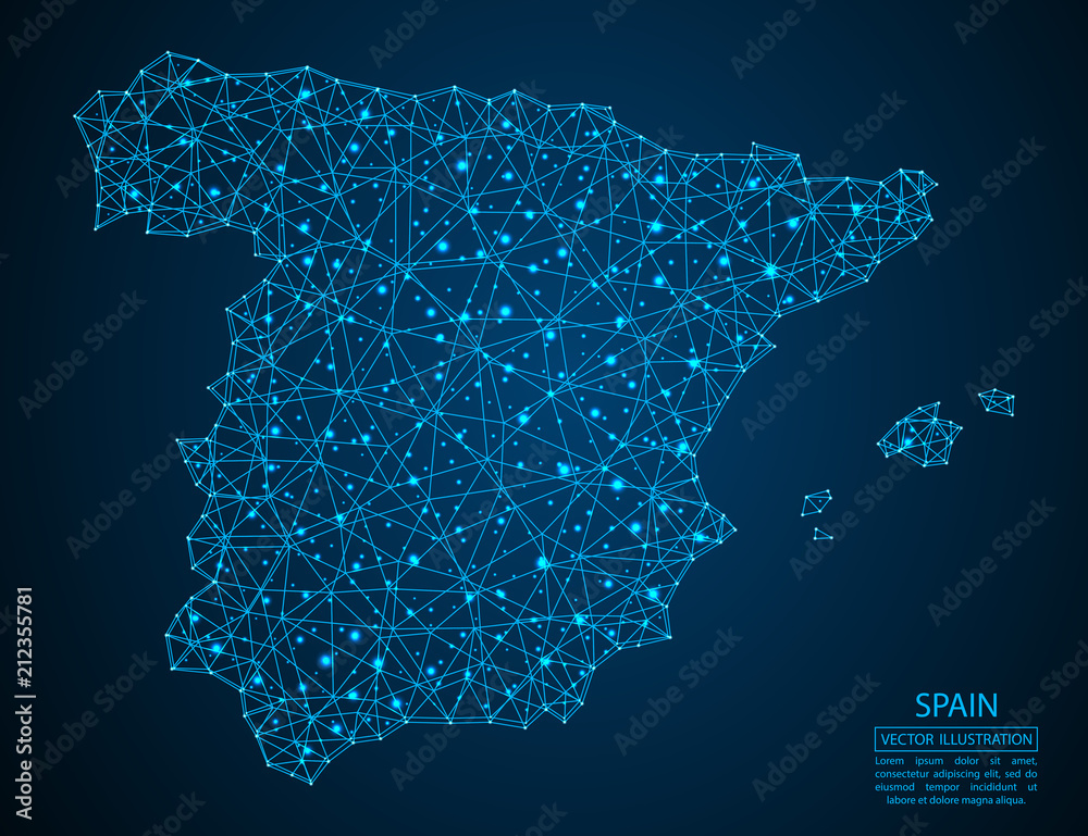 A map of Spain consisting of 3D triangles, lines, points, and ...