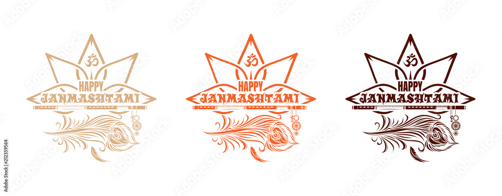 Set of multi colored logo icons for Krishna birthday. Happy Krishna ...