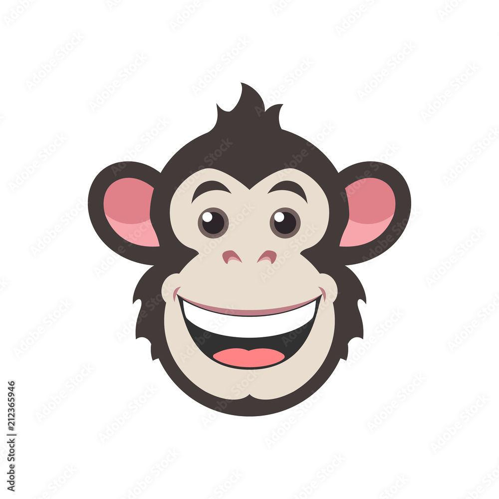 Chimpanzee vector design. Icon monkey in flat style. Face logo ...