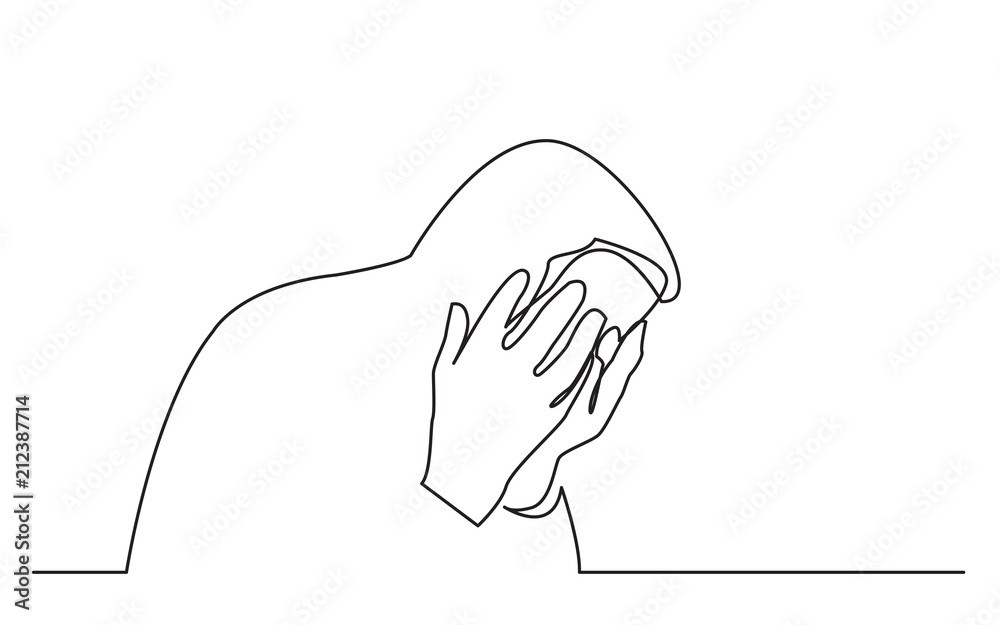 continuous line drawing of sitting person in grief Stock Vector | Adobe ...