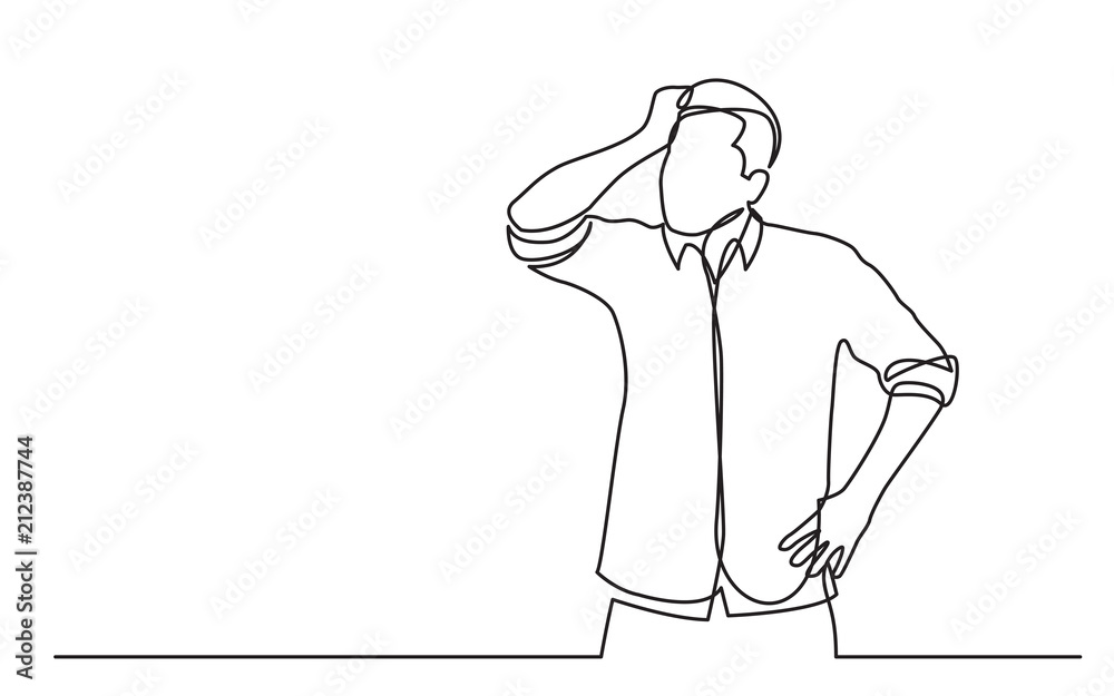 continuous line drawing of standing confused man in shirt Stock Vector ...