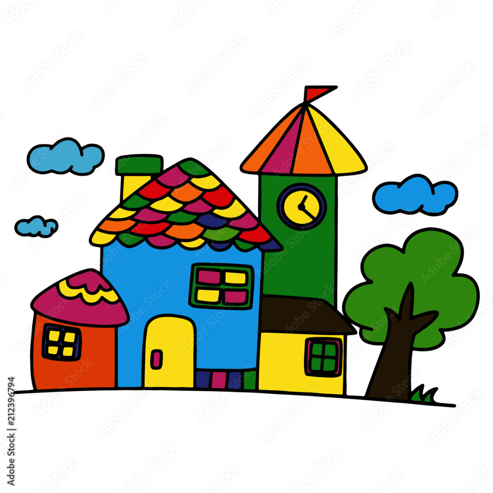 Town cartoon illustration isolated on white background for children ...