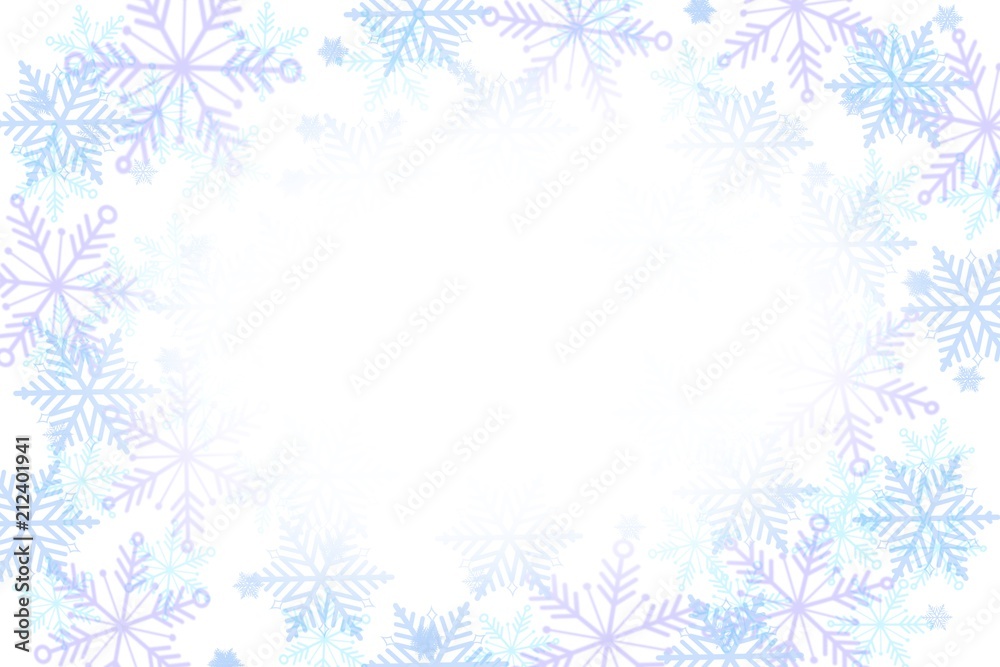 winter snowflake snowy border background design with large and small ...