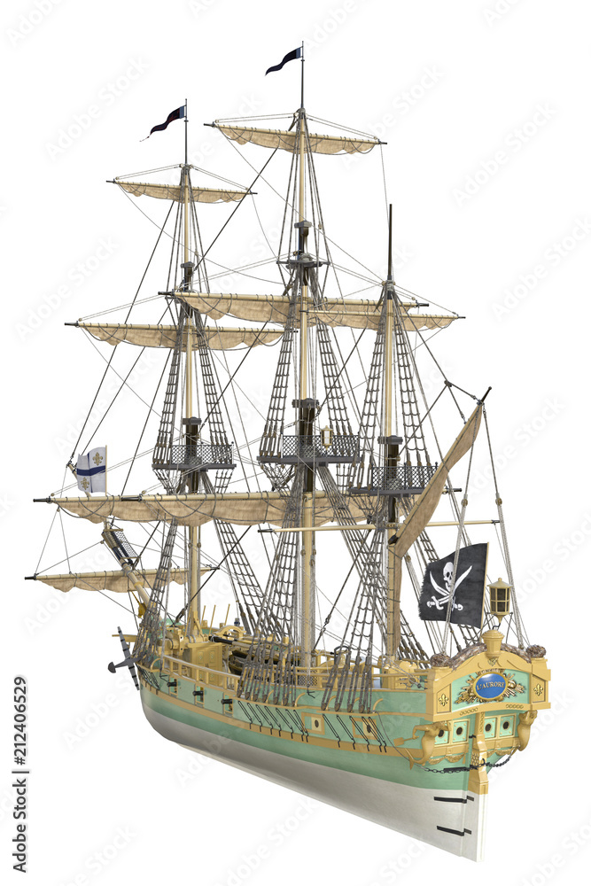 3d generated scene of Aurore a cargo slave ship that brought the first ...