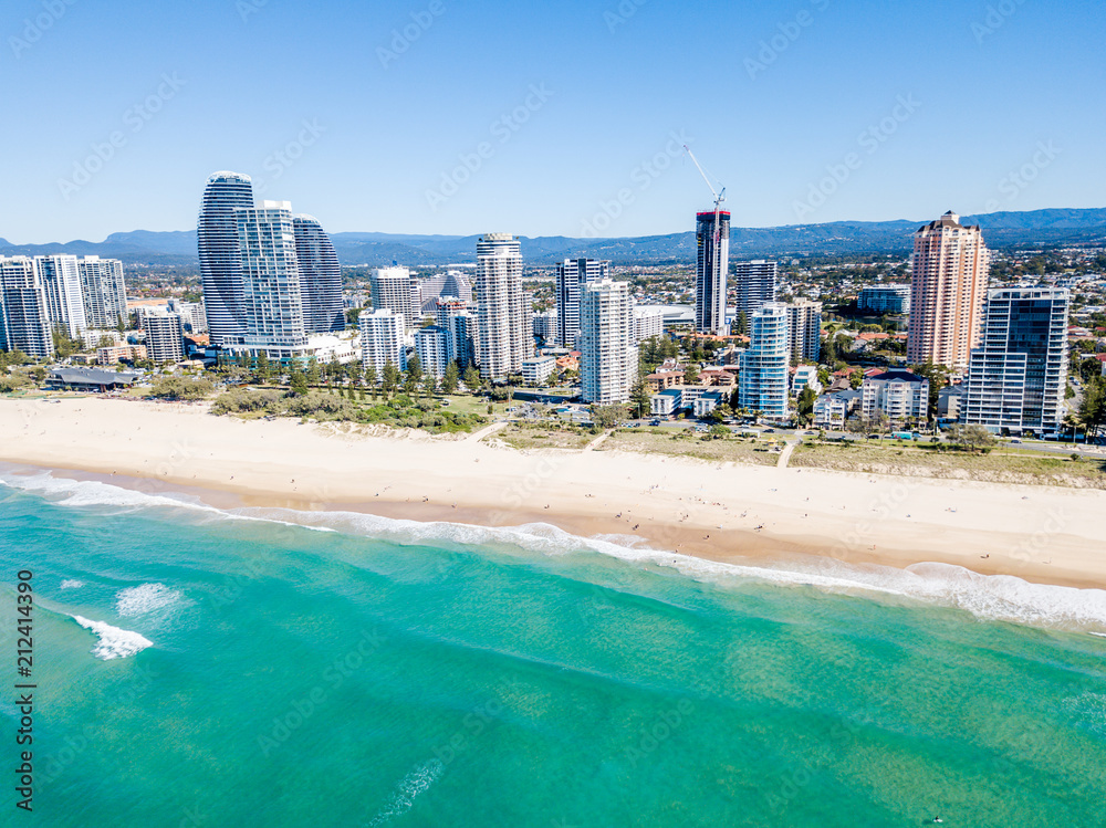 An aerial view for the Broadbeach skyline on the Gold Coast in ...