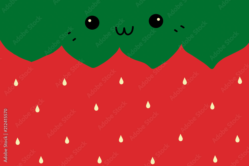 Strawberry pattern with smiling face by hand drawn illustration doodle ...