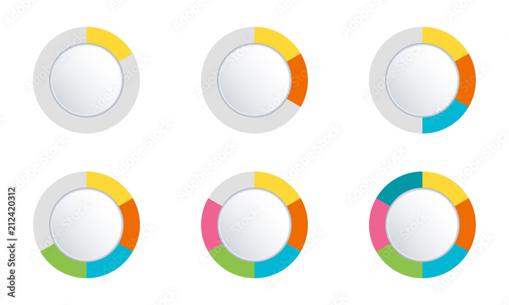 Pie chart with 6 slice, section or levels. Circle infographics concept ...