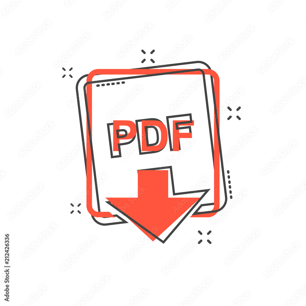 Cartoon PDF file icon in comic style. PDF download sign illustration ...