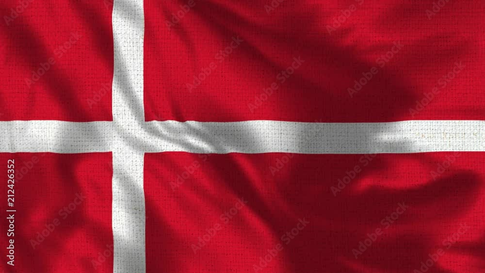 Realistic 4K - 60 fps flag of the Denmark waving in the wind. Seamless loop with highly detailed ...
