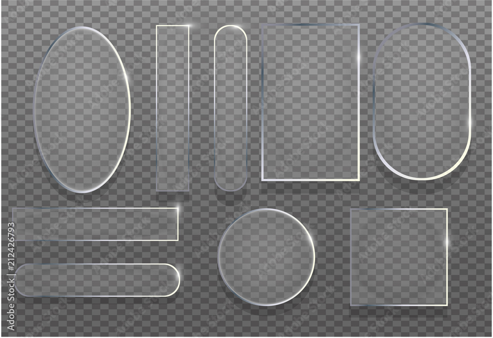 Realistic 3d transparent glass set vector illustration. Reflection ...