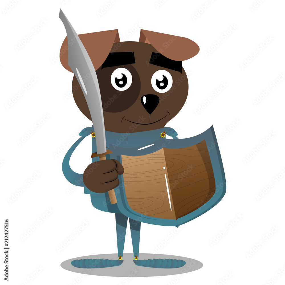 Cartoon illustrated brave dog knight in armor. Vector cartoon character ...