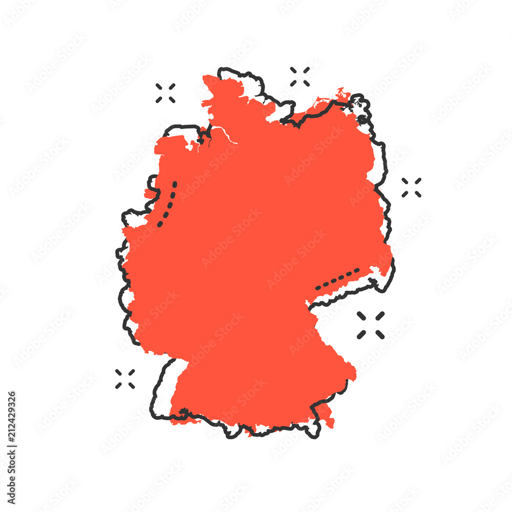 Cartoon Germany map icon in comic style. Germany illustration pictogram ...
