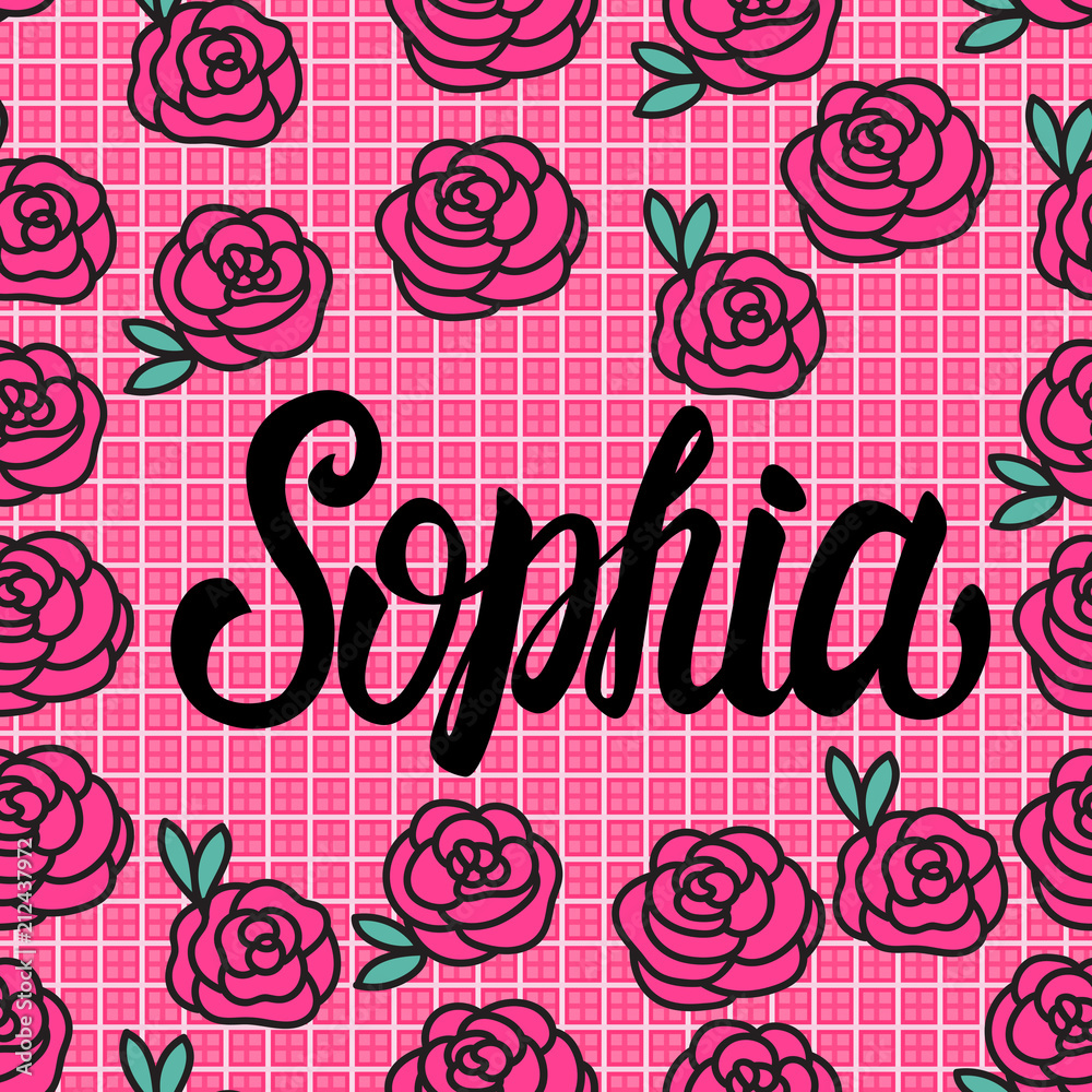 Sophia Name Card With Lovely Pink Roses Vector Illustration Stock Sophia Name Card With Lovely Pink Roses Vector Illustration Stock