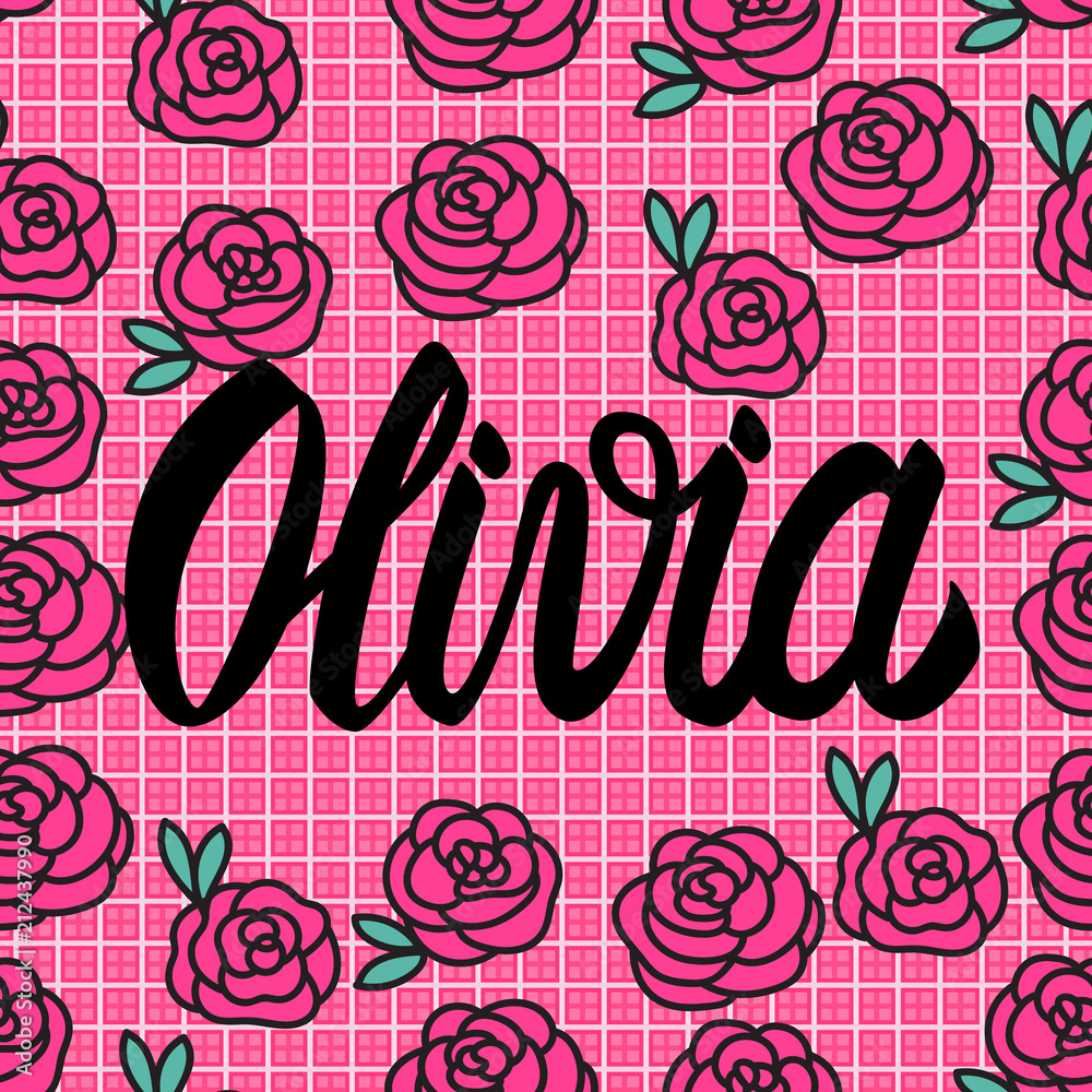 Olivia Name card with lovely pink roses. Vector illustration. Stock ...