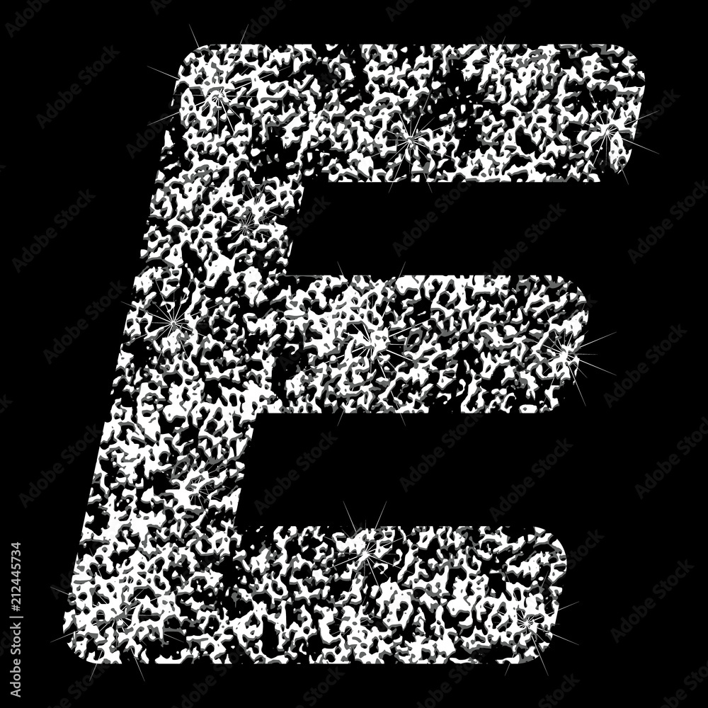 Silver glittering letter E. Vector shining silver sparkling letter on ...