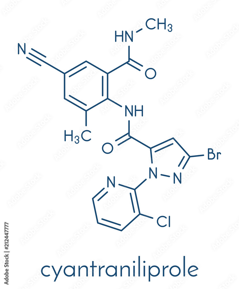 Cyantraniliprole insecticide molecule (ryanoid class). Skeletal formula ...