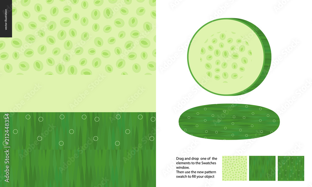Food patterns, vegetable, flat vector illustration -cucumber texture ...