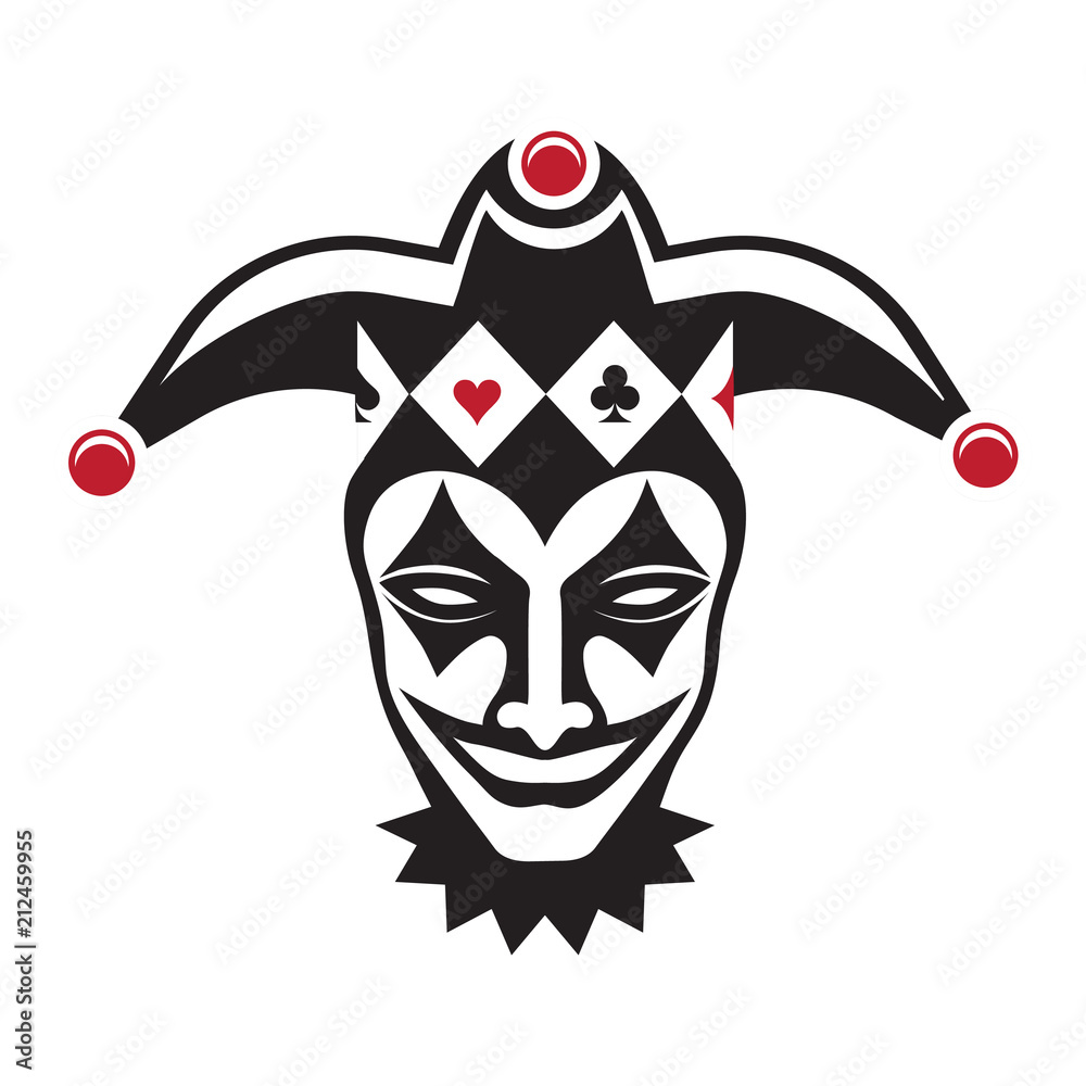 Laughing joker head. Jester. Buffoon. for your design, vector ...