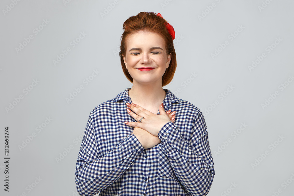 Thank you very much. Picture of emotional happy young stylish female ...