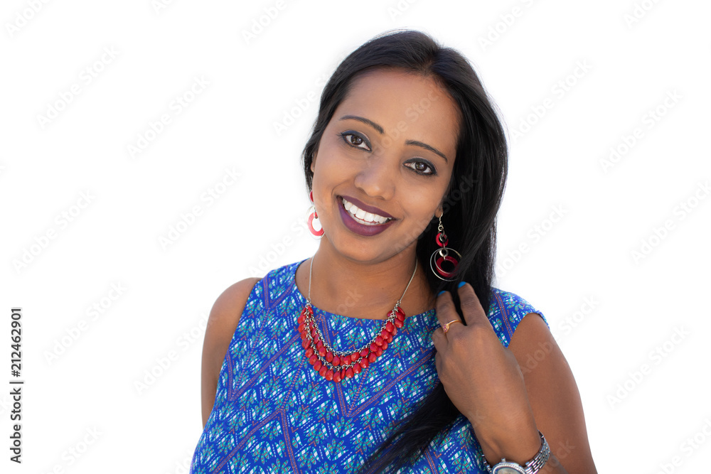 Smiling beautiful indian woman isolated on white background Stock Photo ...