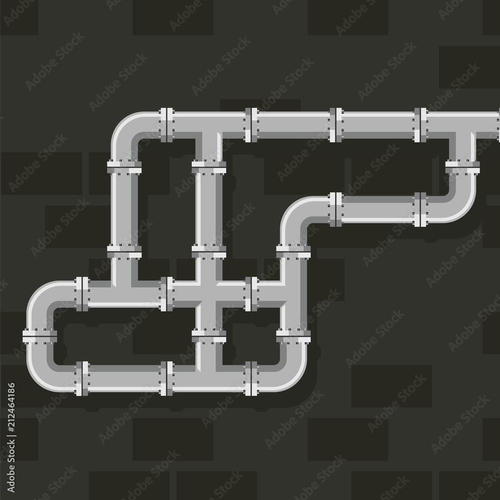 Pipe line for water, gas and oil vector art. Tube lines for plumbing ...