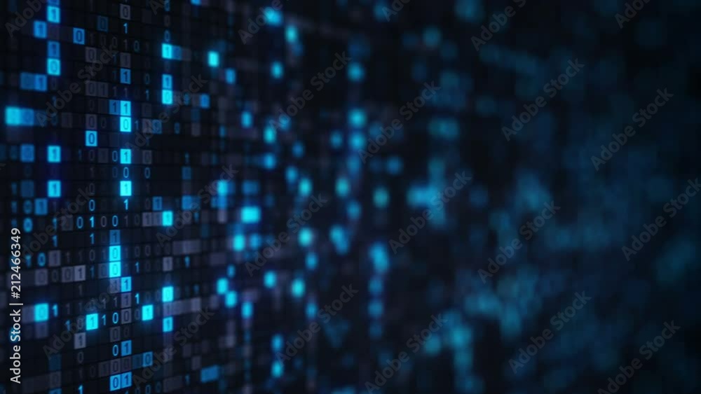 Blue binary code digital symbols on screen. Futuristic big data ...