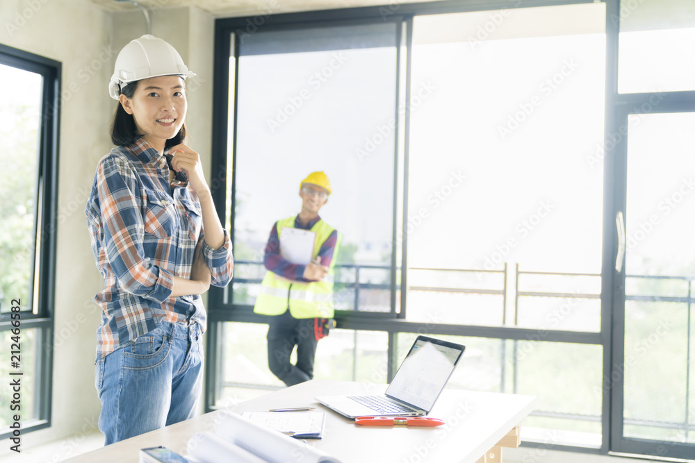 woman civil architech engineer discuss or brain stroming work with ...