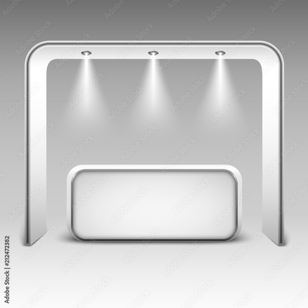 Trade exhibition stand mock up isolated on white background. White ...