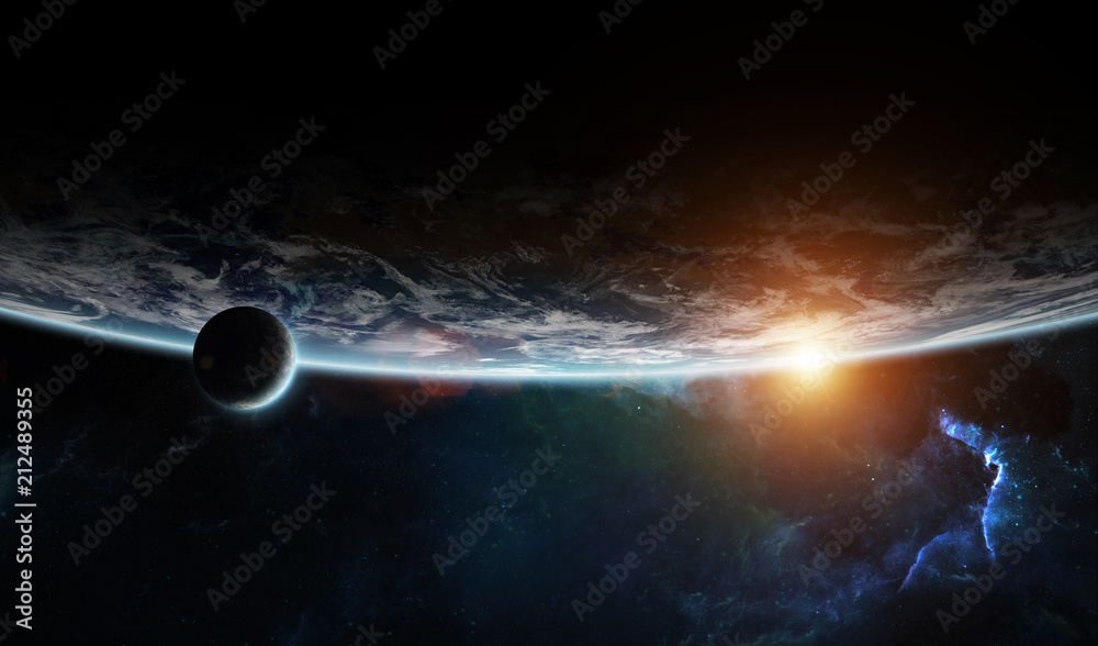Distant planet system in space with exoplanets 3D rendering elements of ...