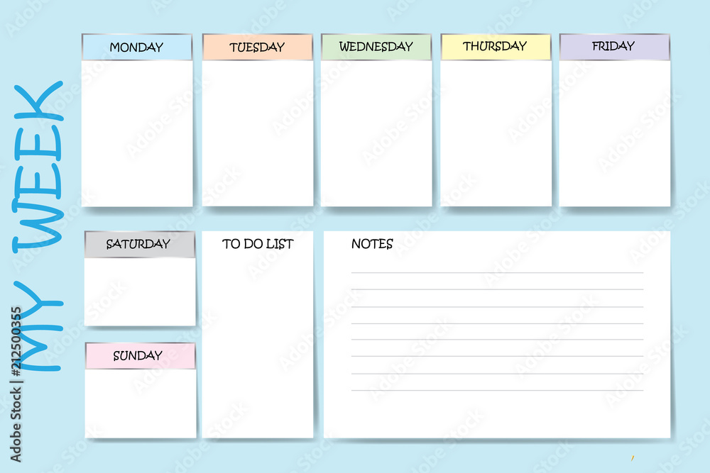 Vetor do Stock: Blue color weekly planner with a chart for notes and ...