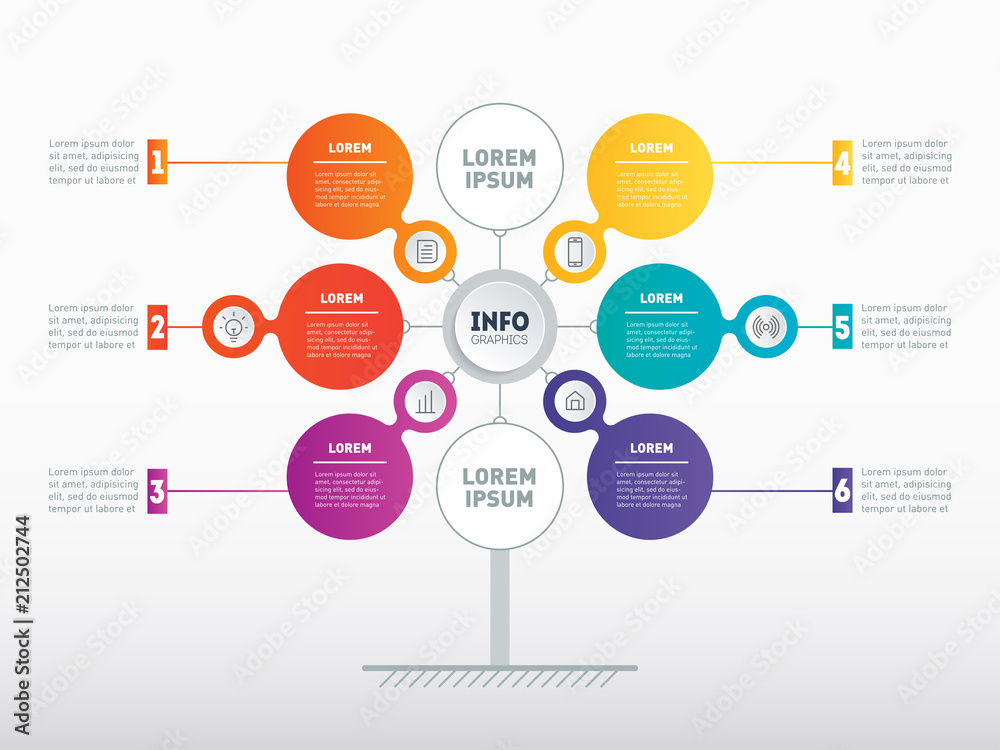 Vector infographic of technology or education process with six steps ...