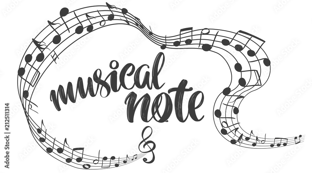 musical notes icon, love music, calligraphy text hand drawn vector ...