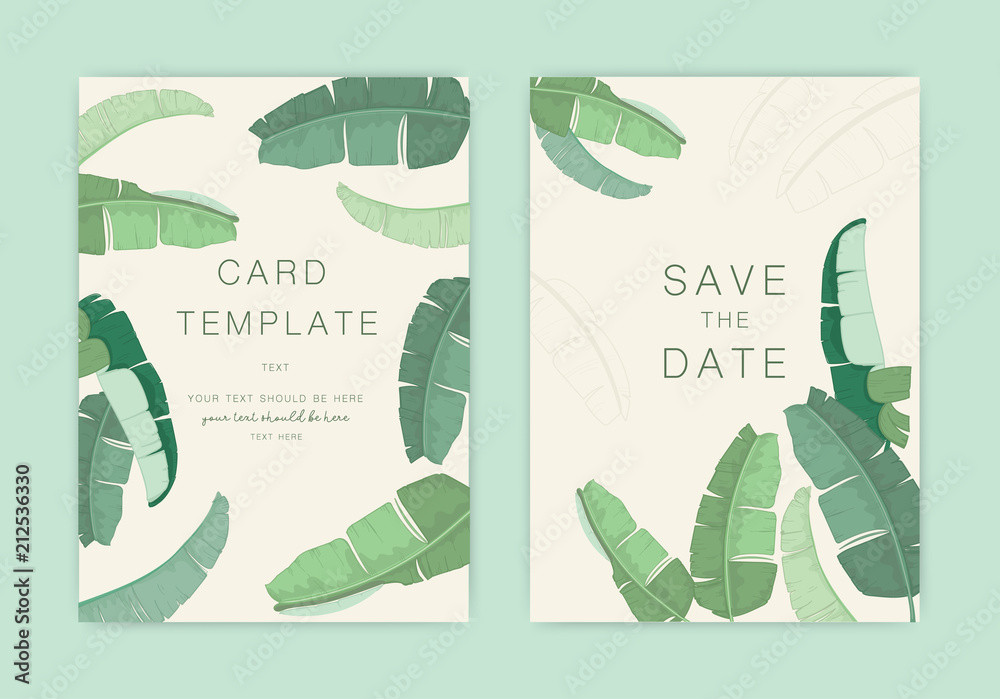 Wedding Invitation banana leaf and tropical palm decorative Vector ...
