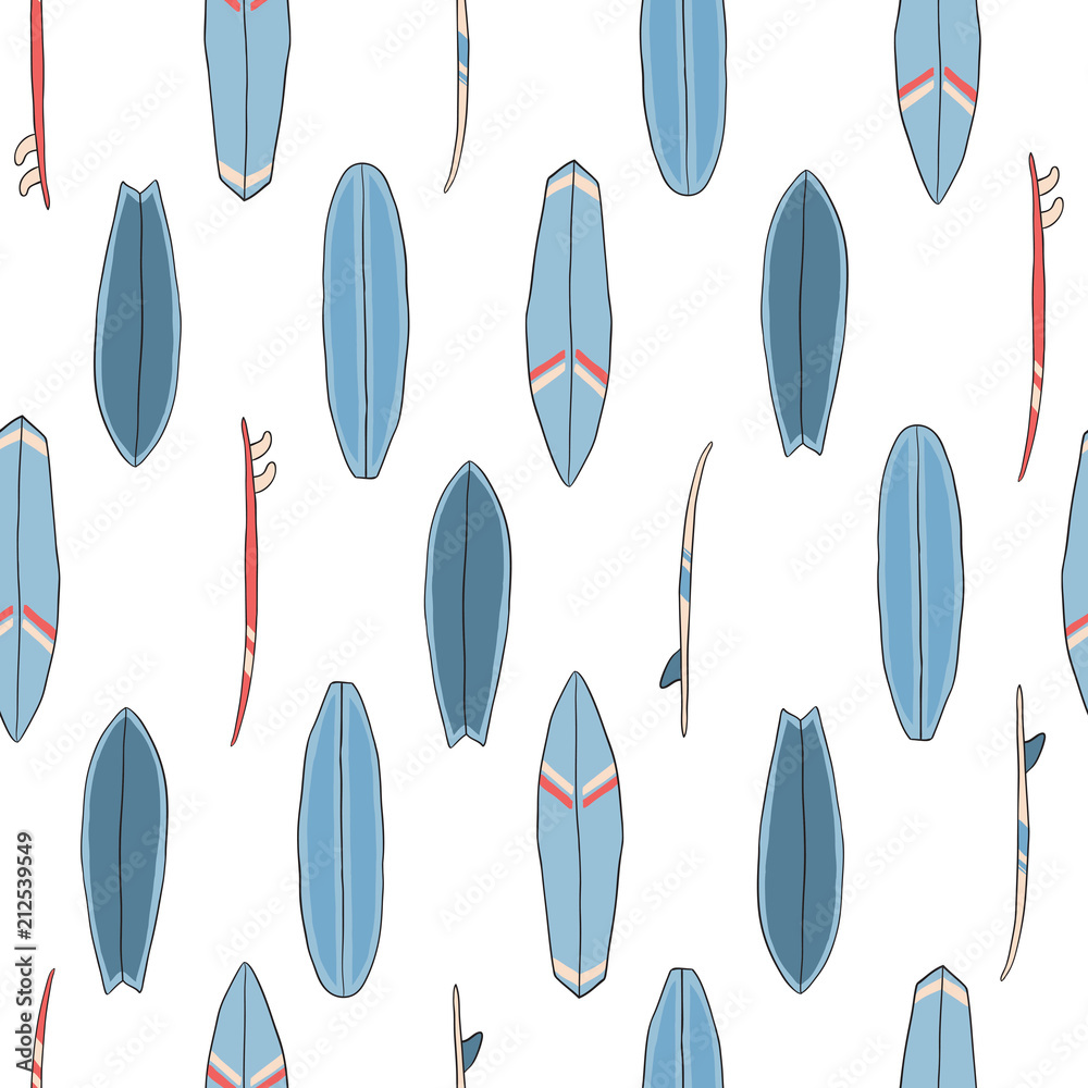 Pattern, seamless texture of blue surfboards on white background. Stock ...
