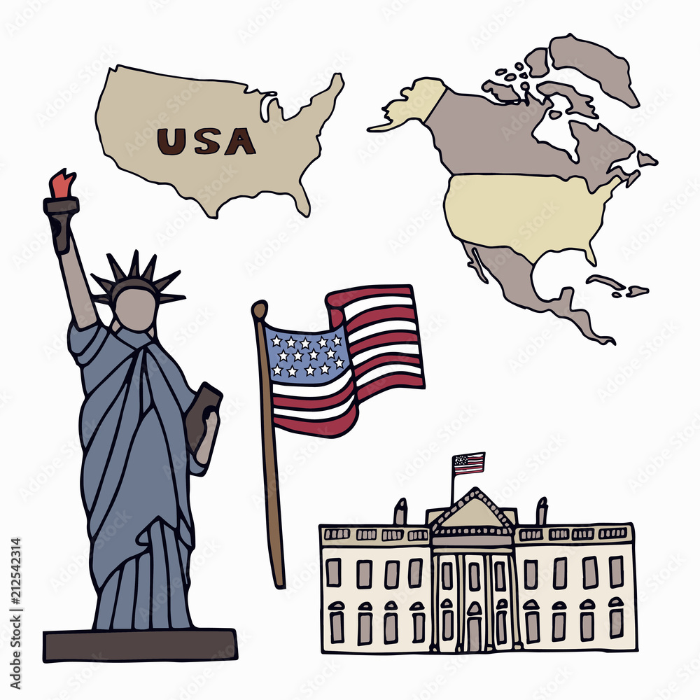 Map of the United States of America and the symbols of America. North ...