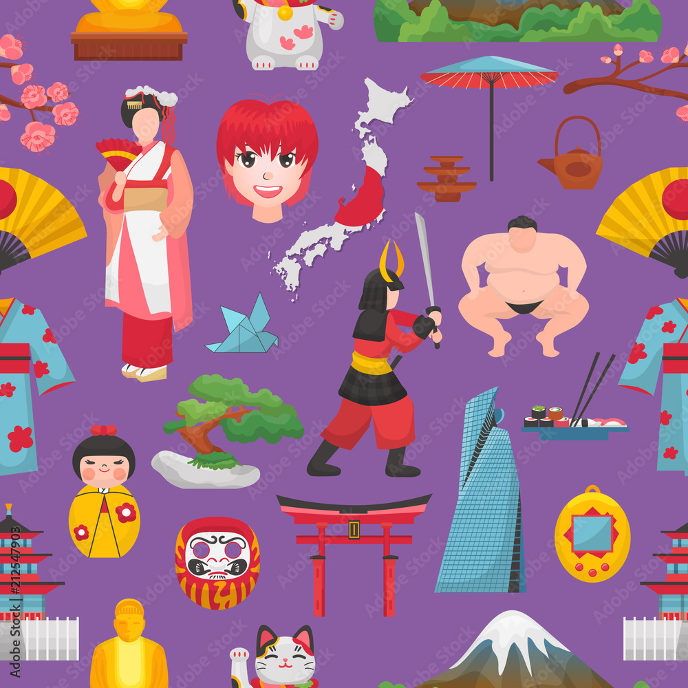 Japan vector japanese culture and geisha in kimono with blossom sakura ...