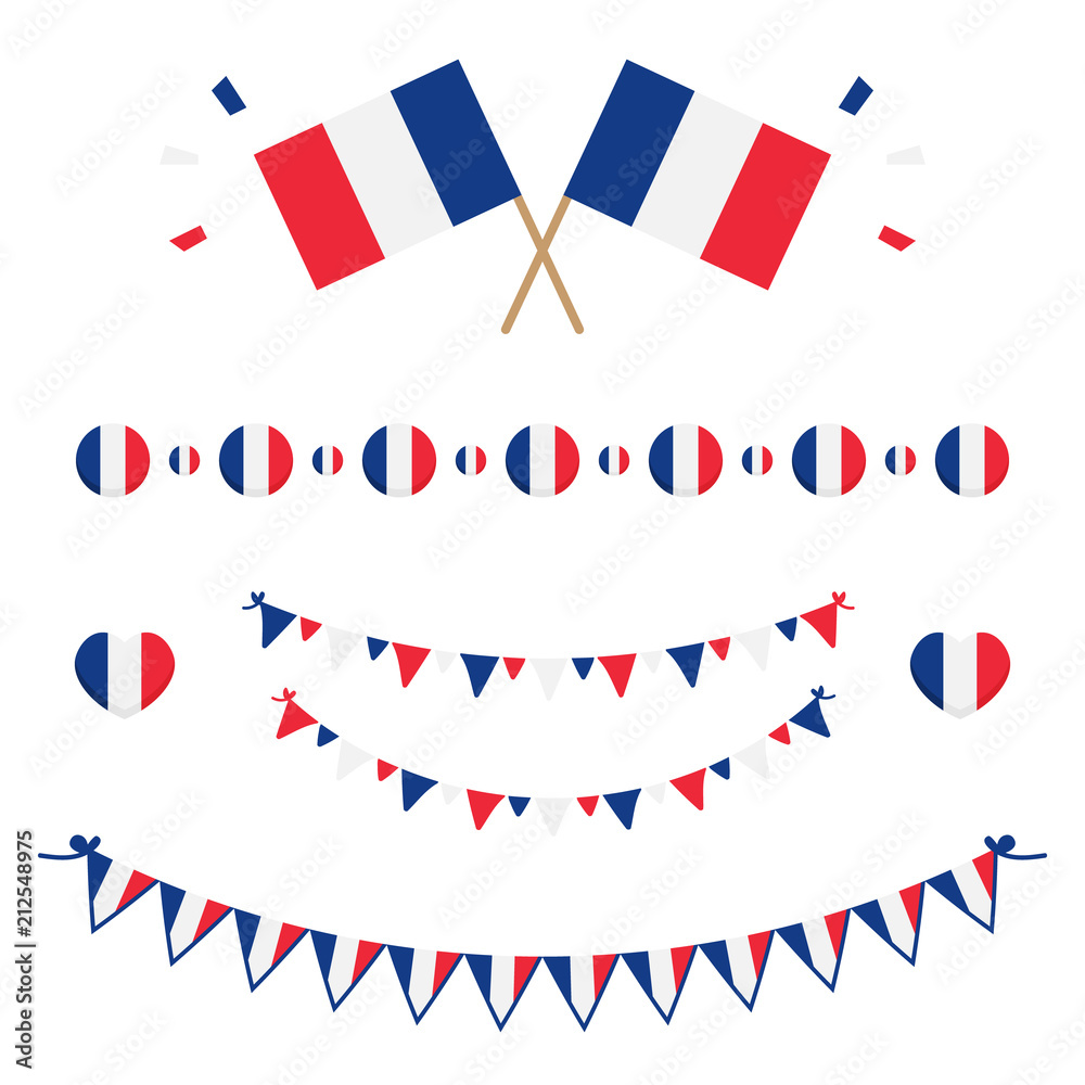 Set, collection of french flags and design elements for French National ...