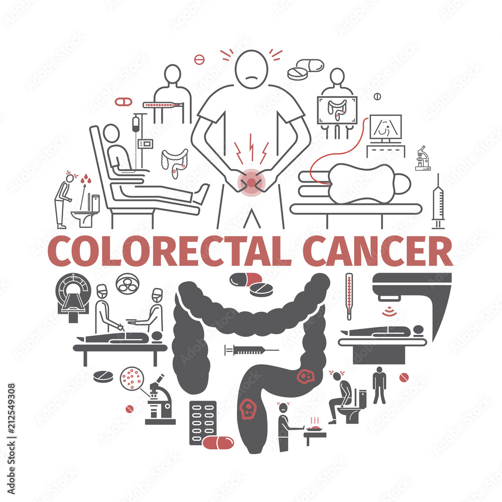 Colorectal Cancer banner. Symptoms. Diagnostics. Vector signs for web ...