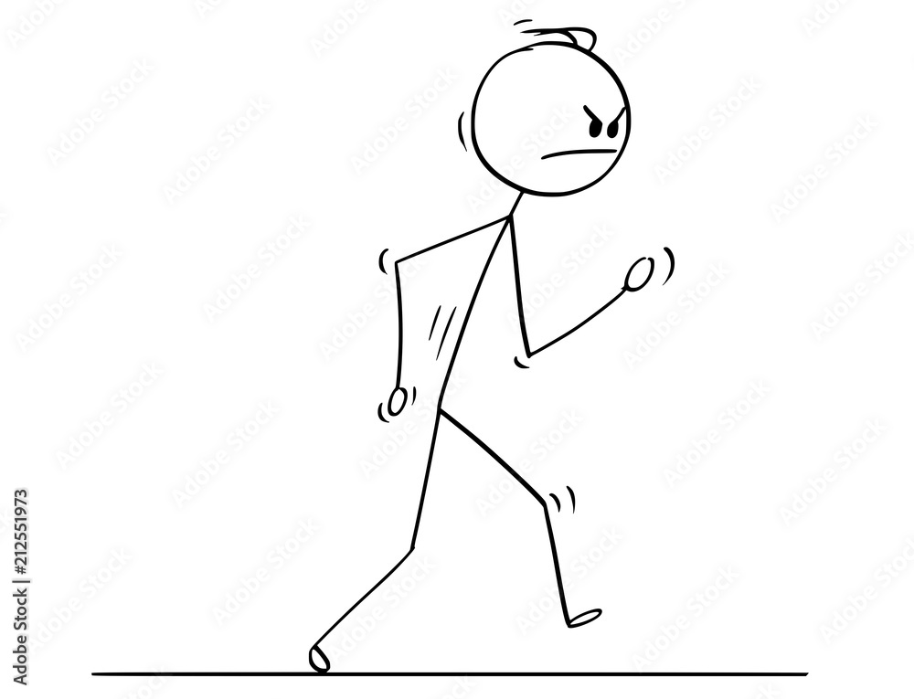 Cartoon stick drawing conceptual illustration of angry man or ...