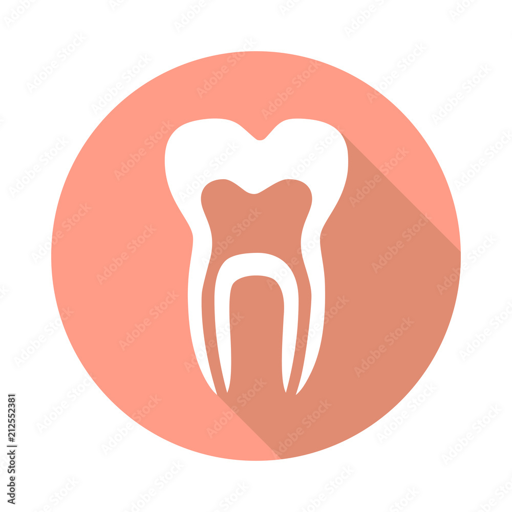 Human tooth sign. Tooth Icon in rose circle with shadow isolated on ...