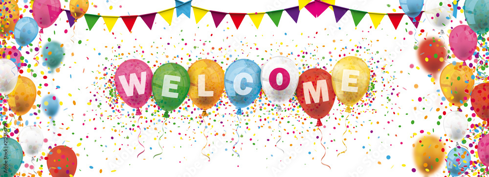 Colored Confetti Balloons Festoons Header Welcome Stock Vector | Adobe ...