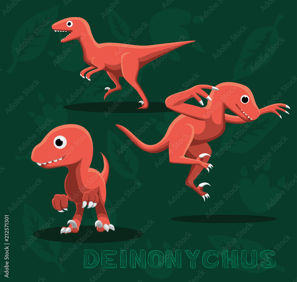 Dinosaur Deinonychus Cartoon Vector Illustration Stock Vector | Adobe Stock