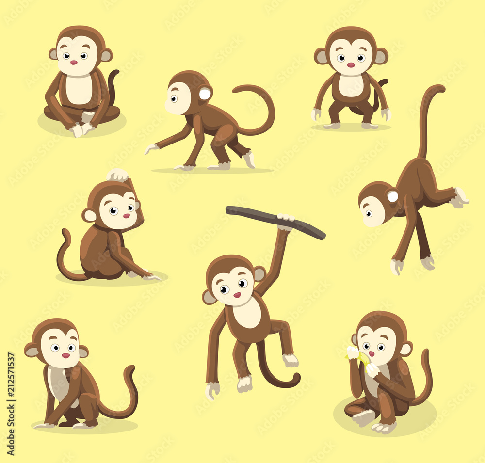 Monkey Poses Cartoon Vector Illustration Stock Vector | Adobe Stock
